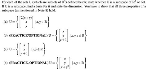 solved for each of the sets u which are subsets of r3 defined below
