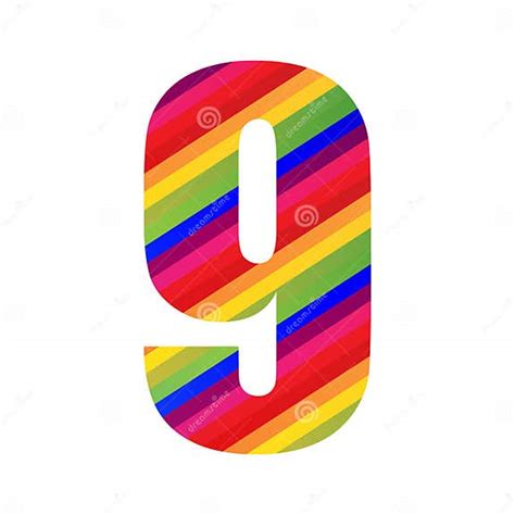 9 Number Rainbow Style Numeral Digit Colorful Number Vector