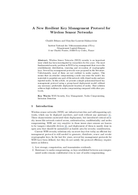Pdf A New Resilient Key Management Protocol For Wireless Sensor Networks
