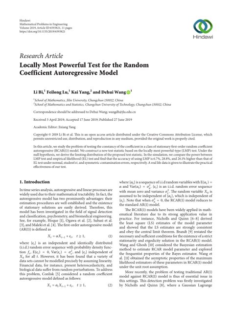 Pdf Locally Most Powerful Test For The Random Coefficient Autoregressive Model