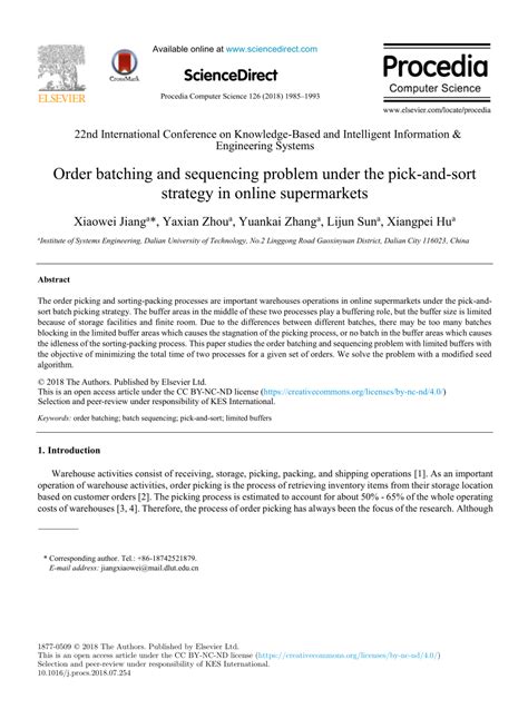 Pdf Order Batching And Sequencing Problem Under The Pick And Sort