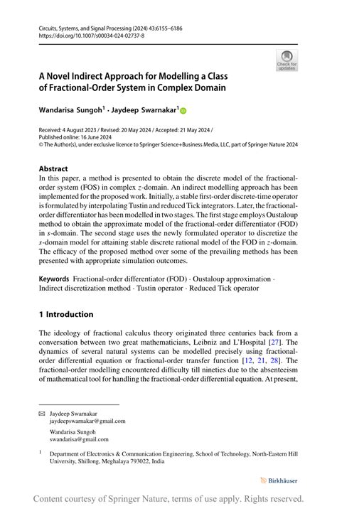 A Novel Indirect Approach For Modelling A Class Of Fractional Order System In Complex Domain
