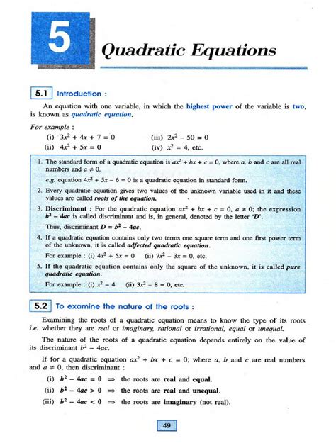 Icse Class 10 Maths Chapter 05 Quadratic Equations Pdf