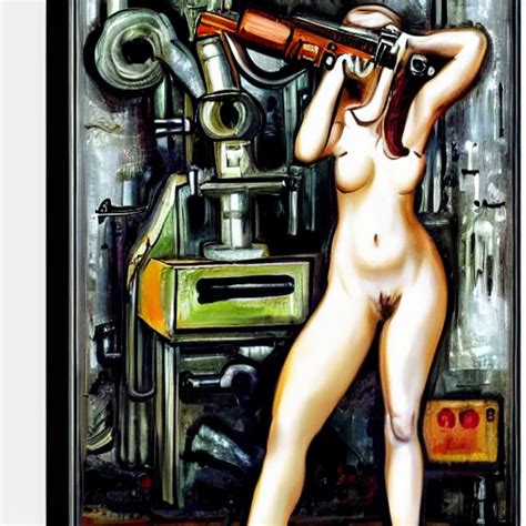 Naked Girl With Machine Gun In Industrial Factory Pablo Picaso Style Arthub Ai