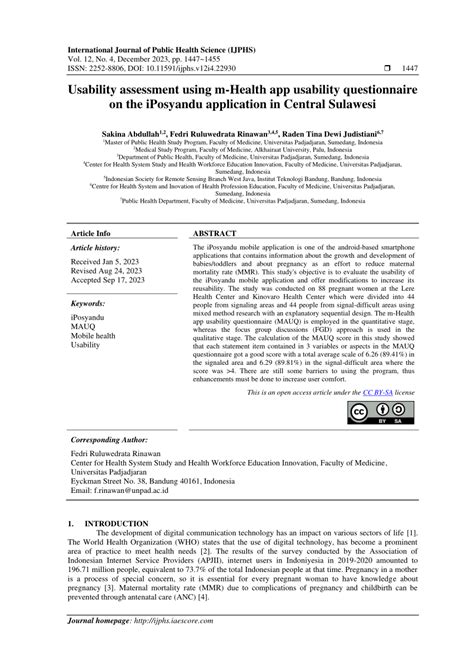 Pdf Usability Assessment Using M Health App Usability Questionnaire On The Iposyandu