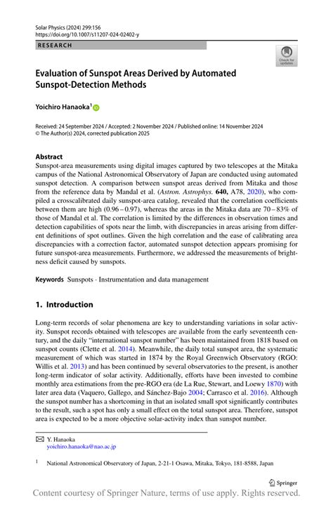 Evaluation Of Sunspot Areas Derived By Automated Sunspot Detection Methods Request Pdf