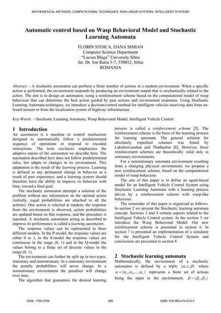 Automatic Control Based On Wasp Behavioral Model And Stochastic