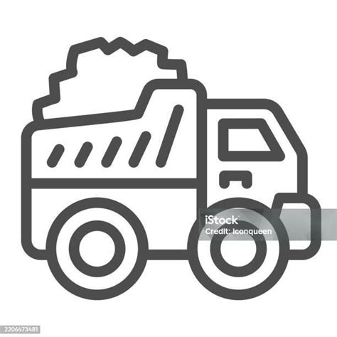 석탄 트럭 차량 라인 아이콘 기후 변화 개념 벡터 그래픽입니다 흰색 배경에 석탄 광산 수송 기호 모바일 또는 웹 디자인을위한 개요 스타일 아이콘 갱도에 대한 스톡 벡터 아트