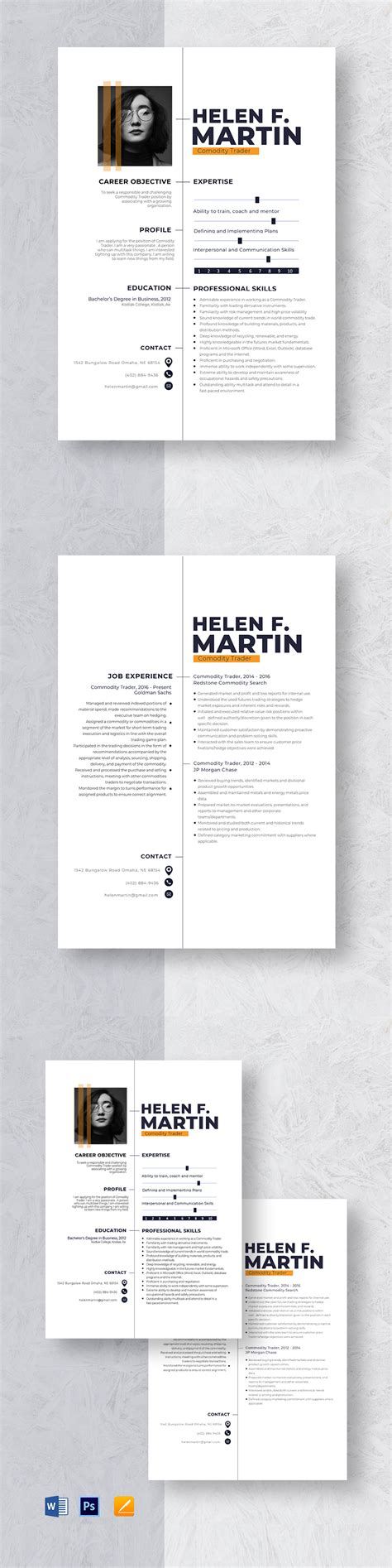 Commodity Trader Resume Template Word Apple Pages PSD Template Net
