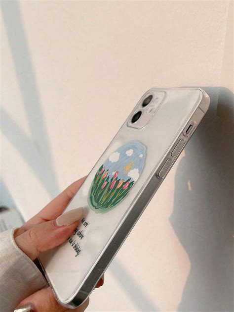 Pc Transparent Phone Case With Artistic Oil Painting Flower Drawing Full Coverage Anti Drop