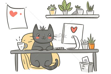 귀여운 만화 고양이 일러스트 무료 다운로드 Lovepik