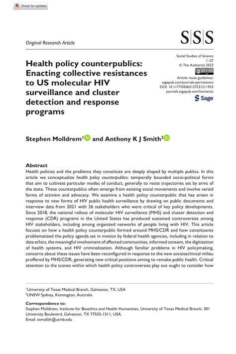 Pdf Health Policy Counterpublics Enacting Collective Resistances To Us Molecular Hiv
