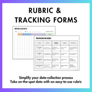 Writing Rubric Tracking Form Progress Monitoring Spreadsheet Set