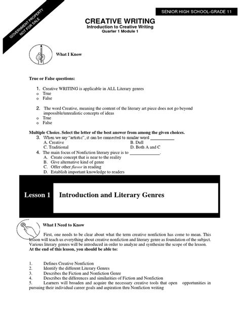 Grade 11 Creative Writing Las Module 1 Pdf Narrative Creative Nonfiction