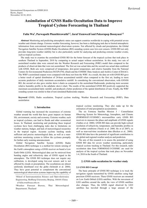 Pdf Assimilation Of Gnss Radio Occultation Data To Improve Tropical