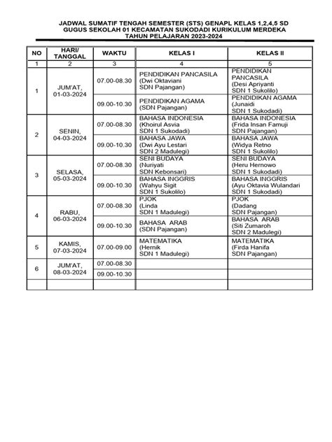 Contoh Jadwal Sts Dan Pts Genap Pdf