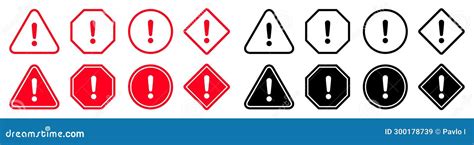 Warning Precaution Attention Alert Icon Set Exclamation Mark In Triangle Shape Vector