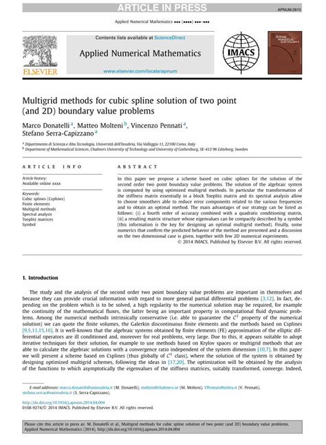 Pdf Multigrid Methods For Cubic Spline Solution Of Two Point And 2d