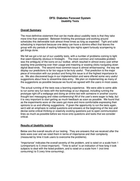 Diabetes Forecast System Usability Test Notes Cmsc 434 Docsity