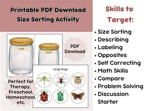 24 Bug Size Sorting Activity Montessori Style Preschool Math Speech Language Therapy Nature