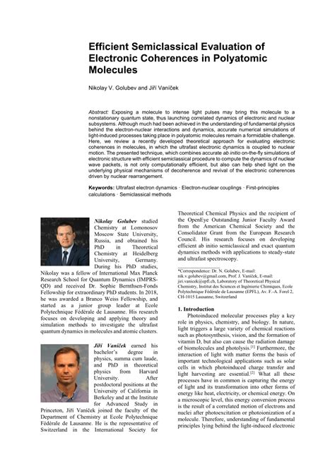 Pdf Efficient Semiclassical Evaluation Of Electronic Coherences In Polyatomic Molecules