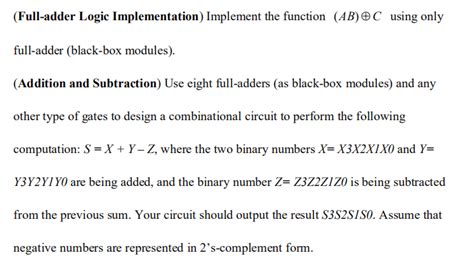 Solved Full Adder Logic Implementation Implement The Chegg Com