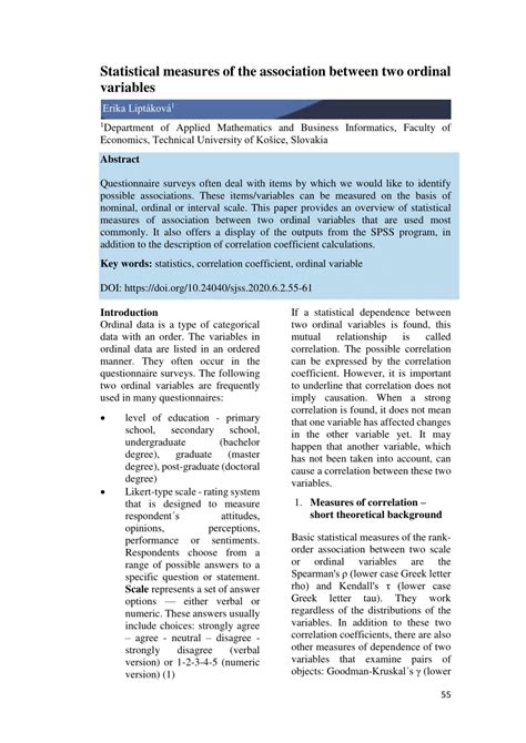 Pdf Statistical Measures Of The Association Between Two Ordinal Variables