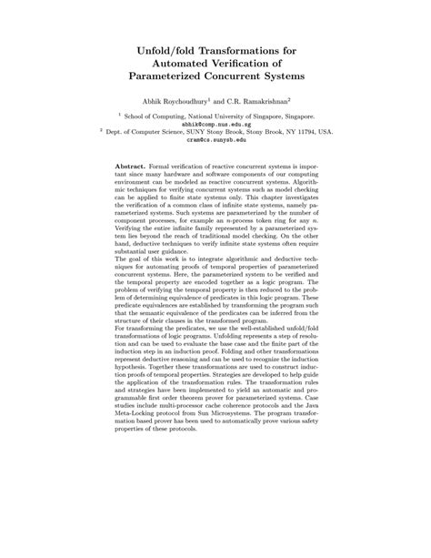 pdf unfold fold transformations for automated verification of parameterized concurrent systems
