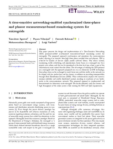 Pdf A Time‐sensitive Networking‐enabled Synchronized Three‐phase And Phasor Measurement‐based