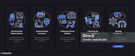 Things To Consider When Moving Dark Onboarding Mobile App Page Screen Stock Illustration