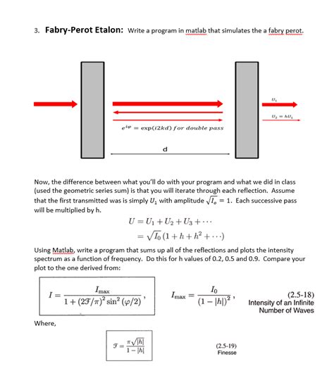 3 Fabry Perot Etalon Write A Program In Matlab That Chegg