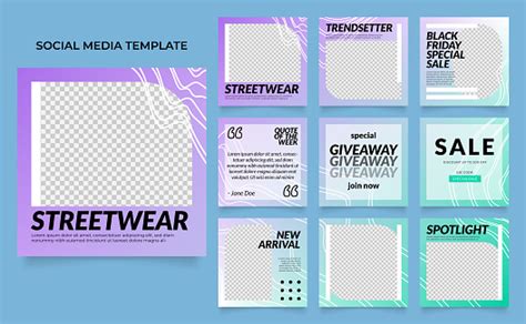 소셜 미디어 템플릿 배너 패션 판매 프로모션 그라데이션 녹색 보라색 완전히 편집 가능한 사각형 포스트 프레임 퍼즐 유기농 판매 포스터 소셜 미디어 아이콘에 대한 스톡 벡터