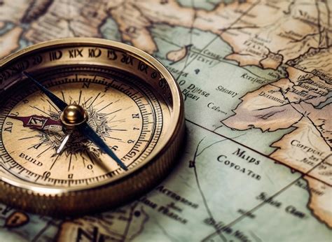 Navigating The Future Closeup Of Compass And Map Premium Ai Generated