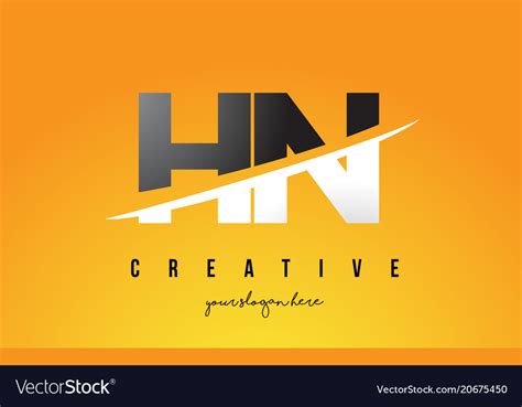 Hn H N Letter Modern Logo Design With Yellow Vector Image