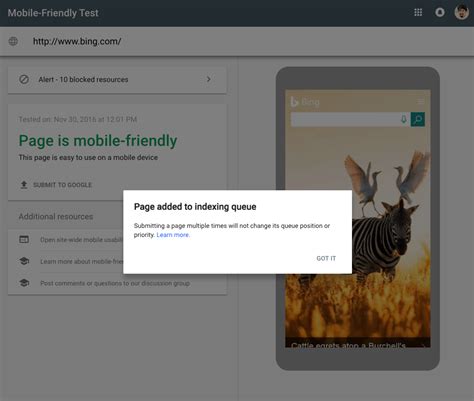 Google S Mobile Friendly Test Tool Allows You To Submit Pages To Google S Index
