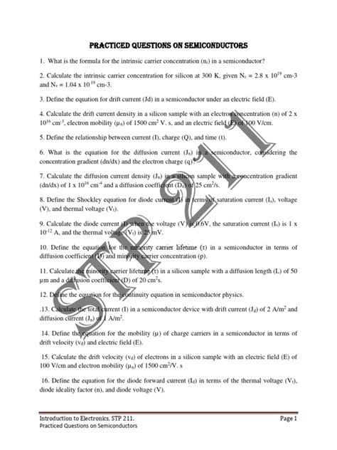 Practiced Questions On Semiconductors Pdf Semiconductors Electrical Resistivity And
