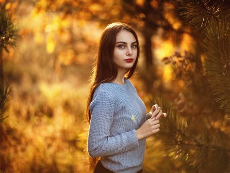 Blonde Model Depth Of Field Woman Long Hair Lipstick Girl