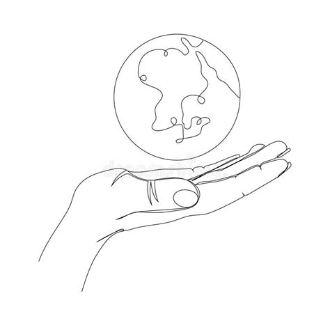 Continuous One Line Drawing Hand Holding Earth Globe Vector