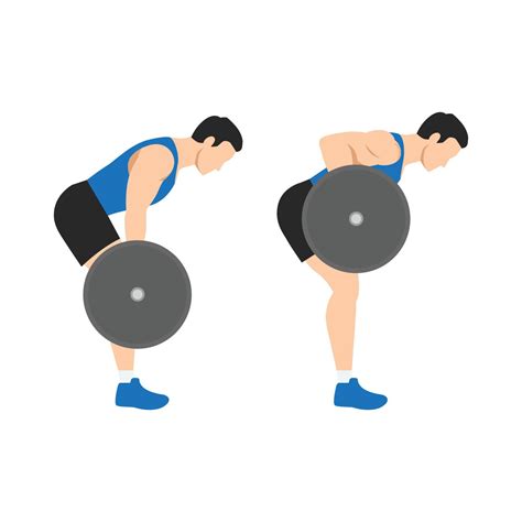 Man Doing Barbell Bent Over Row Exercise From Side View Flat Vector
