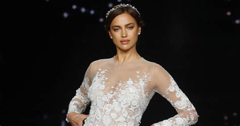 Irina Shayk Models Wedding Dresses For Barcelona Bridal Week Irina Shayk Just Jared