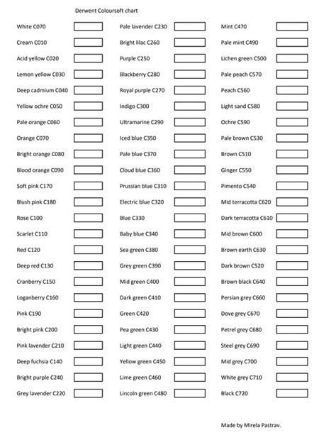 Coloursoft Empty Chart Pastrav M Pdf Derwent Color Mixing Chart Coloured Pencil Techniques