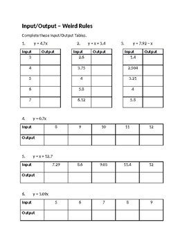 Input Output Tables With Decimals By Mrs R Th TpT