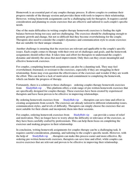 Couples Therapy Homework Exercises Pdf Psychotherapy Mental Health