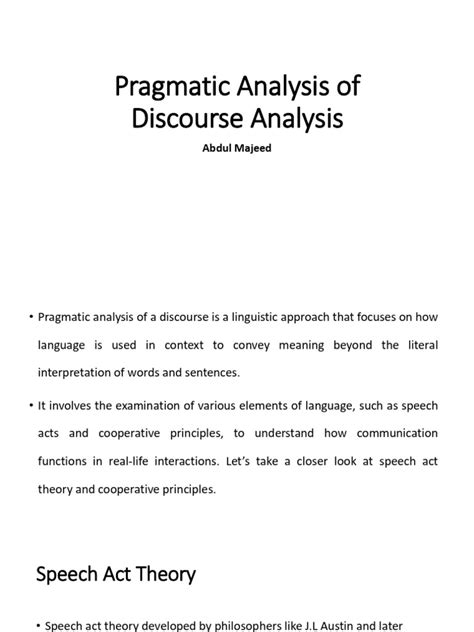 Pragmatic Analysis Of Discourse Analysis Lecture 5 Pdf