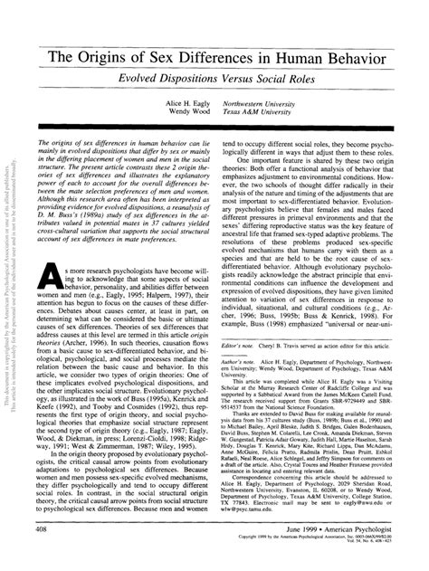 PDF The Origins Of Aggression Sex Differences Evolved Dispositions Versus Social Roles