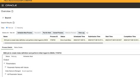 ess job to create index definition and perform initial ingest to oscs