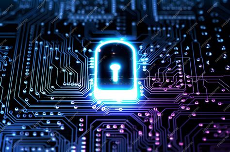 Premium Ai Image Lock In The Center Of Circuit Pathways Concept Of Data Security Cybersecurity