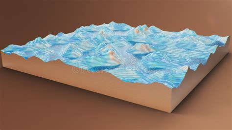 Cross Section Topographic 3d Map With Water Contour Lines On A Topographic Map Stock