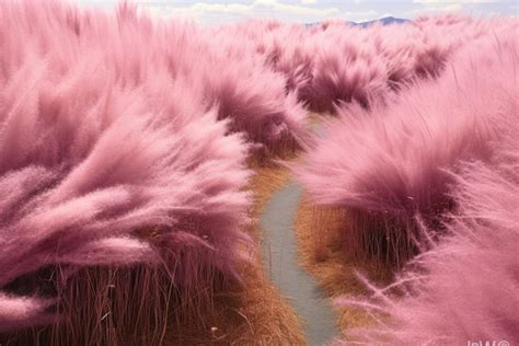 A Pink Grass Field Is Shown To The Camera Background Autumn Gyeonggi