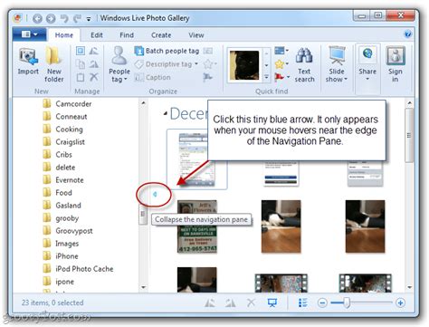 How To Showhide The Navigation Pane In Windows Live Photo Gallery 2011